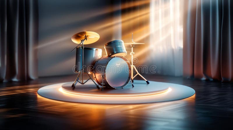 Drum Set on Illuminated Round Platform with Dramatic Lighting in Modern ...