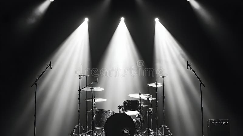 A Drum Set Illuminated by Stage Lights, Ready for a Live Performance ...