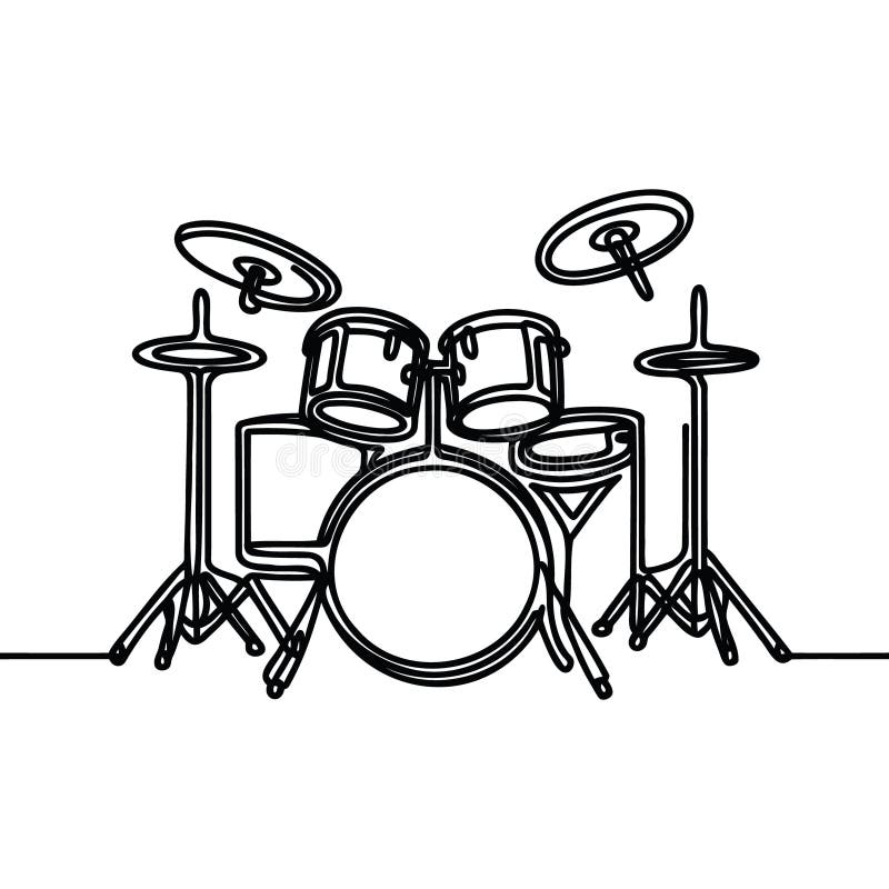 Drum Set In One Line Continuous Line Drawing Of Drum Set Stock Vector Illustration Of Sound