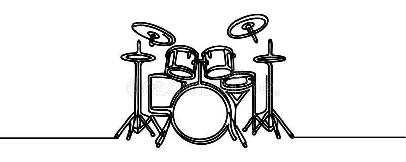 Drum Set in One Line. Continuous Line Drawing of Drum Set Stock Vector ...