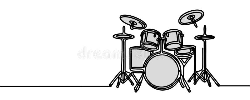 Drum Set in One Line. Continuous Line Drawing of Drum Set Stock Vector ...