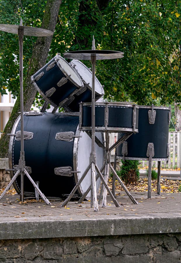 Drum Set. Percussion Musical Instruments on a City Street Close-up ...