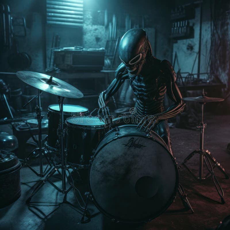Drum Set Psychedelic Horror Xenomorph Ghost Dark Image Generative AI ...