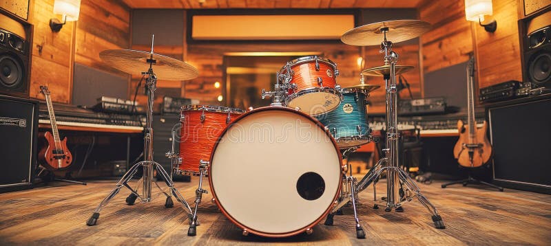 Drum Set Awaiting Drummer in Recording Studio Stock Photo - Image of ...