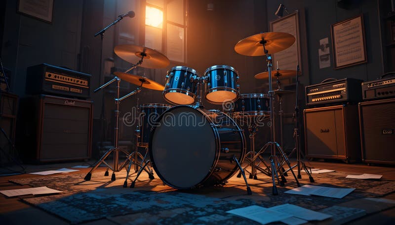 Drum Set Stage with Cymbals and Amplifier in Concert Room Stock Photo ...