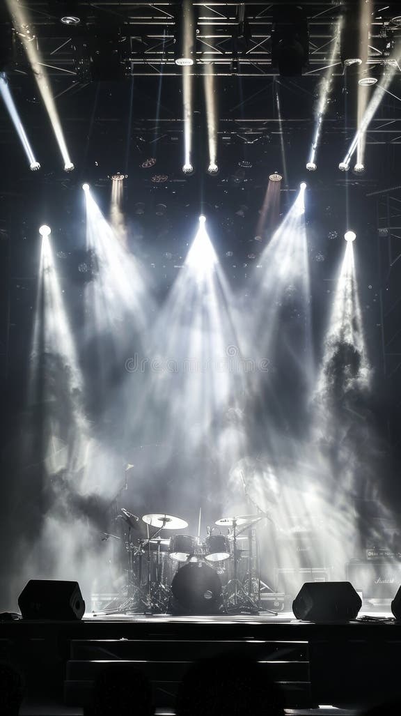 Drum Set on Stage with Dramatic Lighting and Fog Effects Stock Photo ...