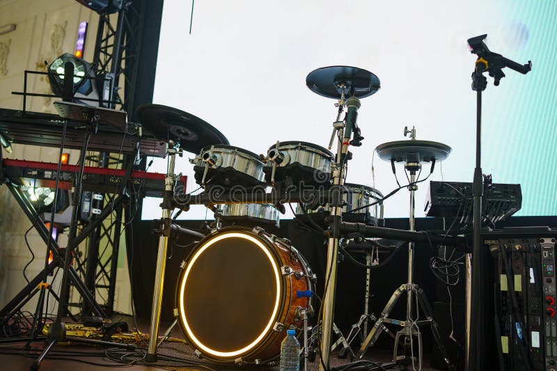 Drum Set on Stage. a Musical Group at a Banquet. Stock Image - Image of ...