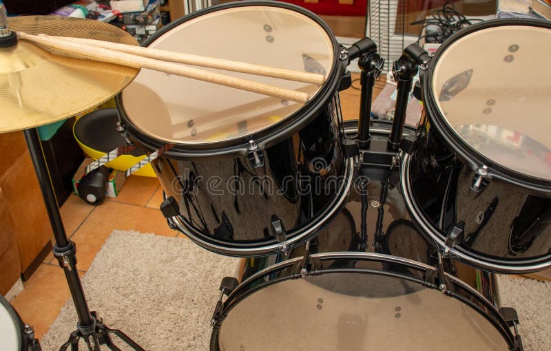 Drum set with drum sticks stock image. Image of equipment - 234608581