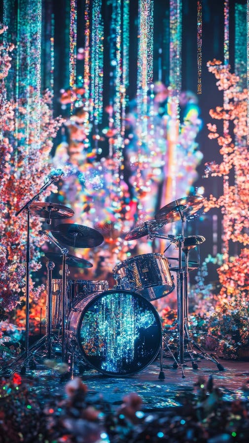 A Drum Set is Surrounded by a Forest of Trees and Flowers Stock ...