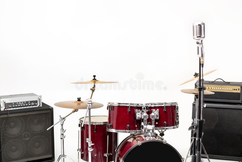 Drum Set on White Background. Musical Instruments Stock Image - Image ...