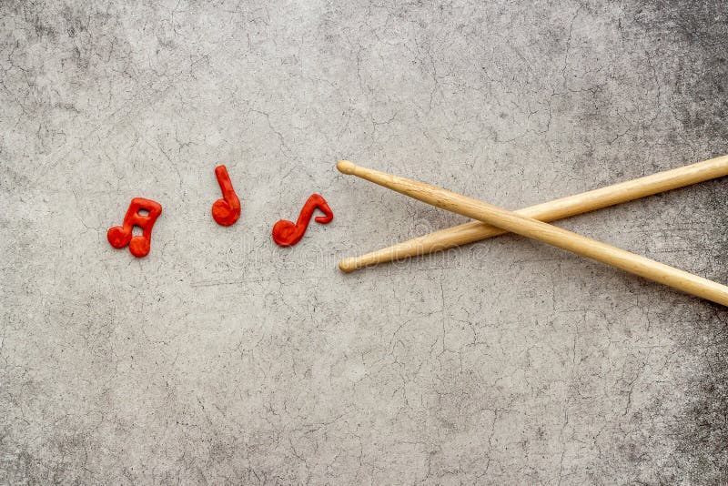 Drum Sticks with Music Notes, Overhead View. Music Background Stock ...