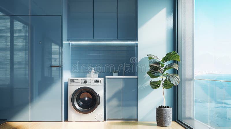Drum Washing Machine, Modern Balcony Scene. Generative AI Stock Image ...
