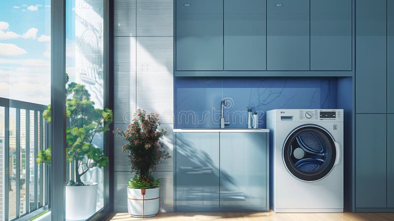Drum Washing Machine, Modern Balcony Scene. Generative AI Stock Image ...