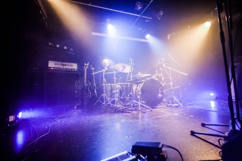 Drumkit on Empty Stage Waiting for Musicians Stock Image - Image of ...