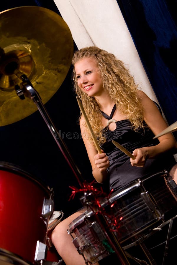 Beautiful Drummer Girl stock photo. Image of adult, band - 359356