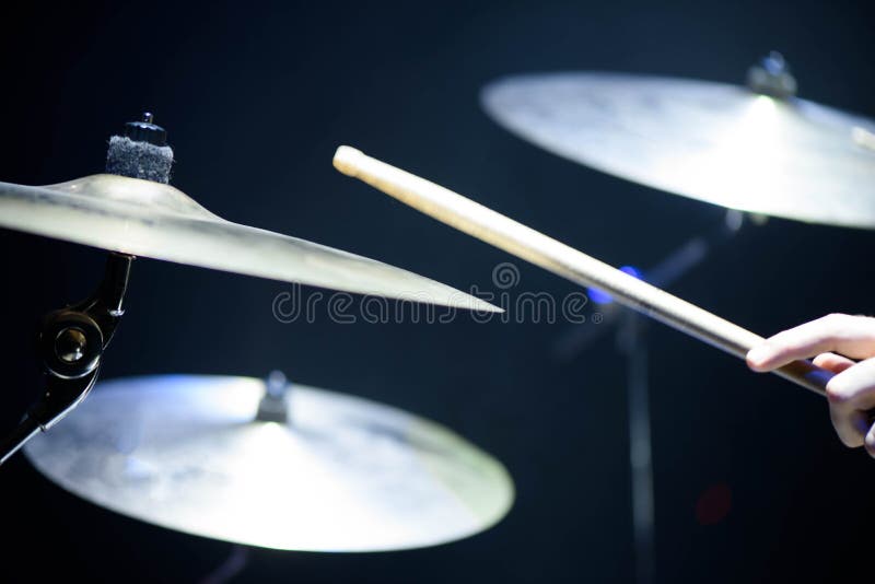The Drummer in Action. a Photo Close Up Process Play on a Musical ...