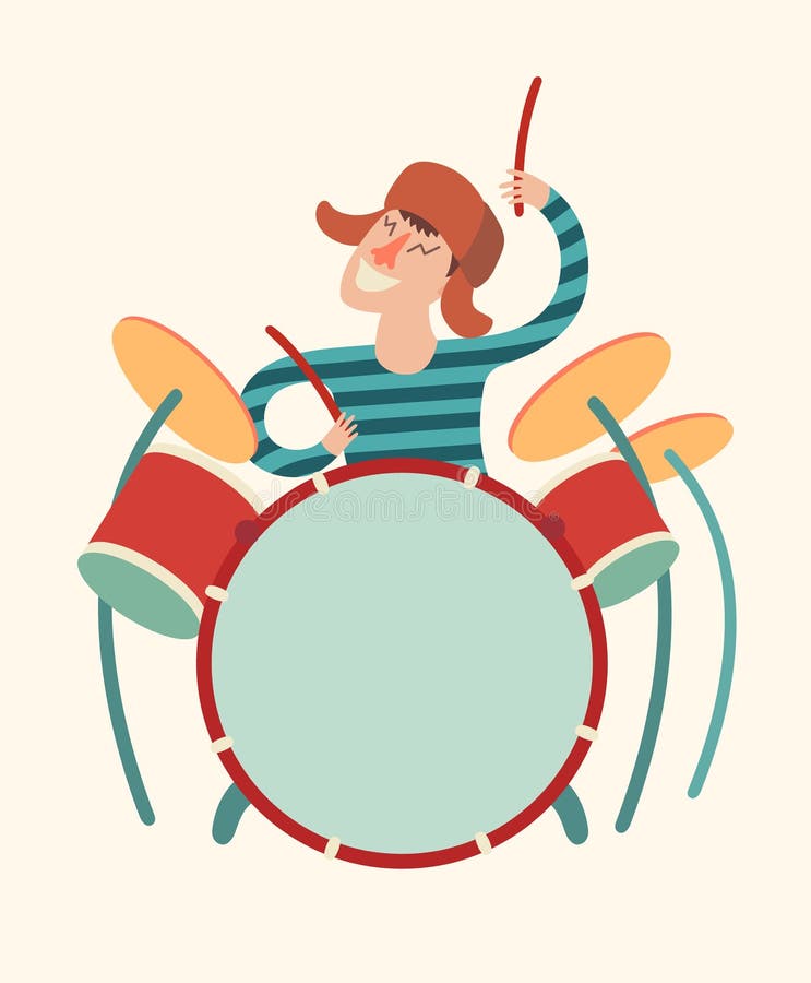 Drummer. Cartoon Boy With Percussion Musical Instruments. Young Man ...