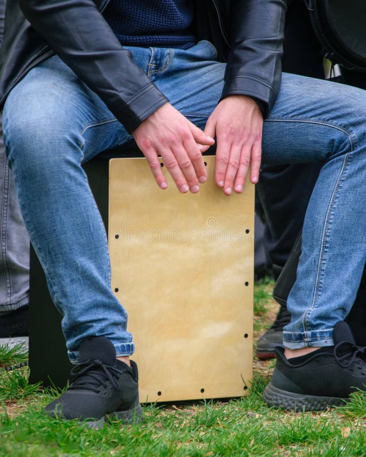 Drummer Hands Playing the Cajun Percussion Instrument Stock Photo ...
