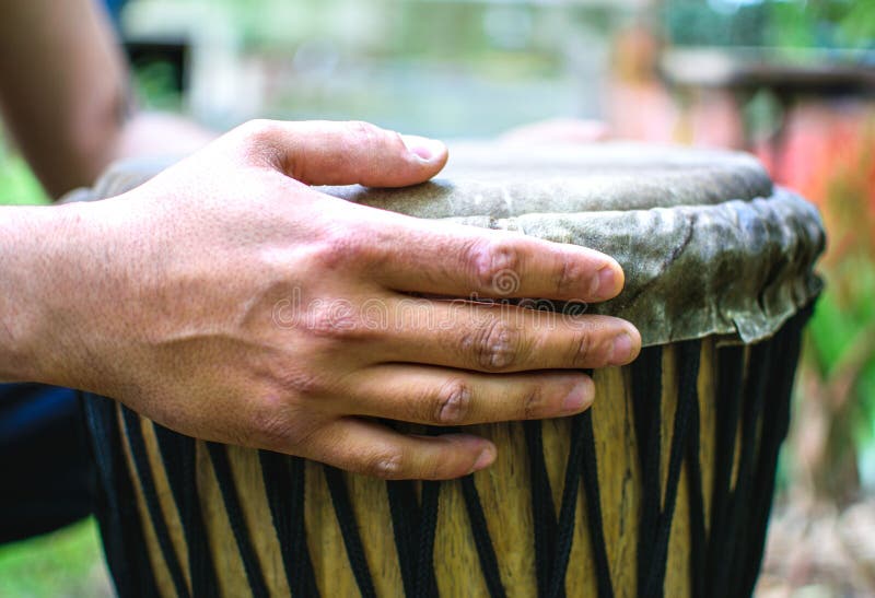 Drummer Hands Playing the Ethnic Djembe Drum. Stock Photo - Image of ...