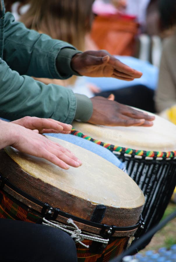 Drummer Hands Playing the Ethnic Djembe Drum. Stock Photo - Image of ...