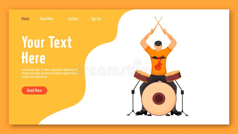 Drummer Landing Page Vector Template Stock Vector - Illustration of ...