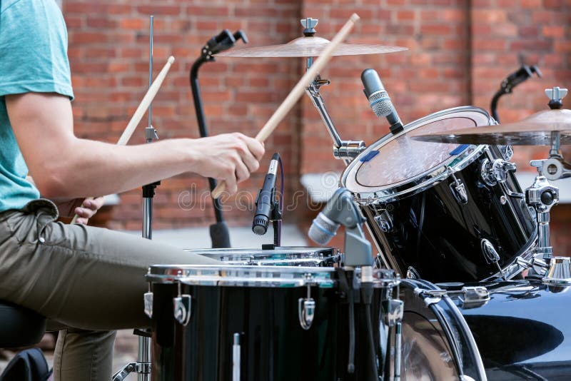 Drummer Man Playing on Drums Stock Image - Image of equipment, person ...