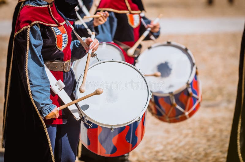 Drummer in medieval parade stock image. Image of drum - 67924073
