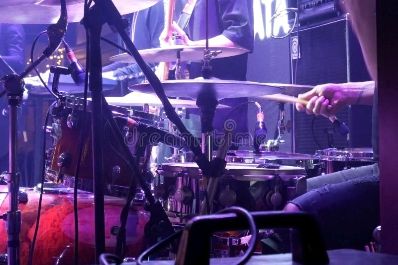 Drummer Playing on Drum in Night Club, Rock N Roll Drummer Stock Image ...