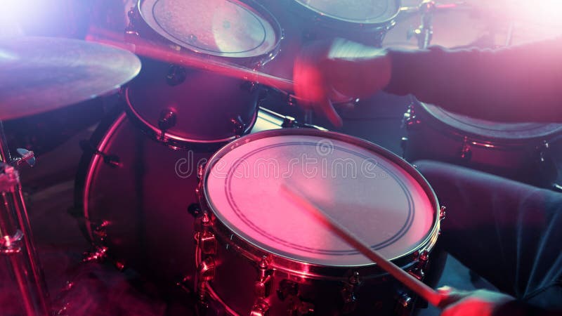 Drummer Playing on Drums Assembly Stock Image - Image of modern, stage ...