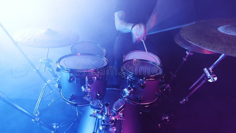 Drummer Playing on Drums Assembly Stock Image - Image of modern ...