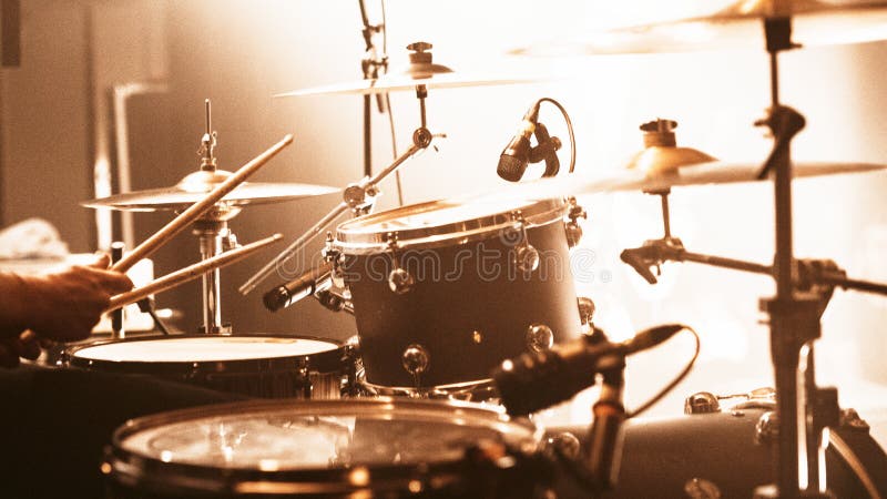 Drummer in a rock concert stock photo. Image of live - 222615818