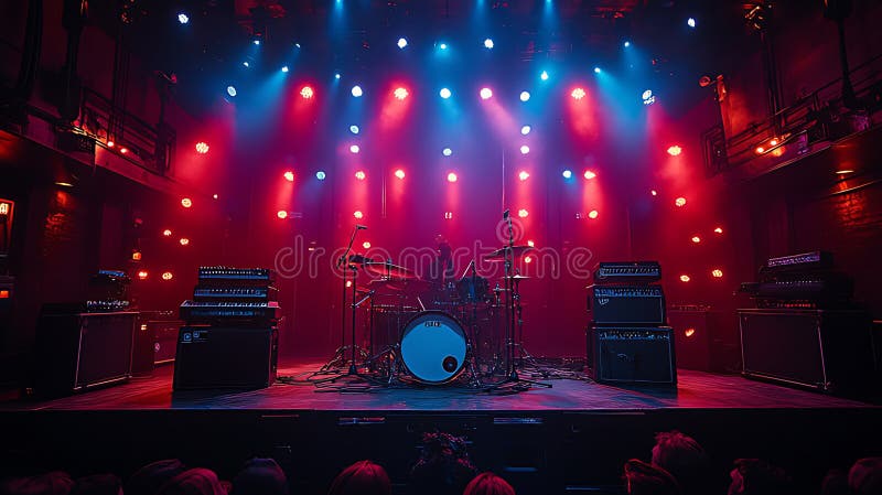 Drummer on Stage with Red and Blue Lighting Stock Illustration ...