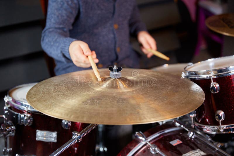 Drummer Striking Cymbal with Drumstick Stock Photo - Image of ...