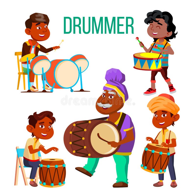 Drummers Using Ethnic Percussion Vector Characters Set Stock Vector ...