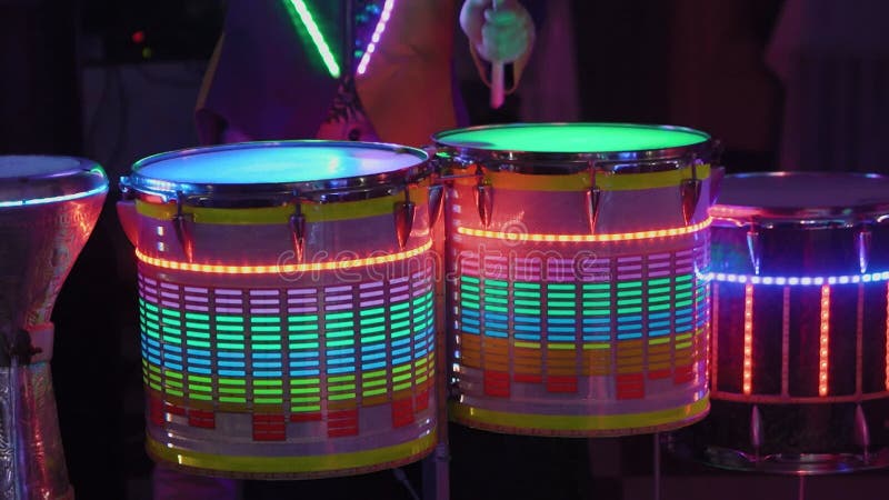 Drums with Colored Lighting at a Performance Stock Footage - Video of ...