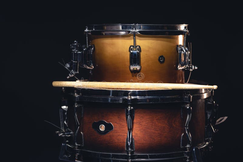 Drums on a Dark Background Isolated, Percussion Instruments. Stock ...