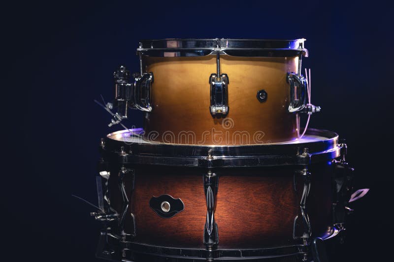 Drums on a Dark Background Isolated, Percussion Instruments. Stock ...