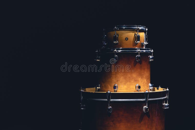 Drums on a Dark Background Isolated, Percussion Instruments. Stock ...