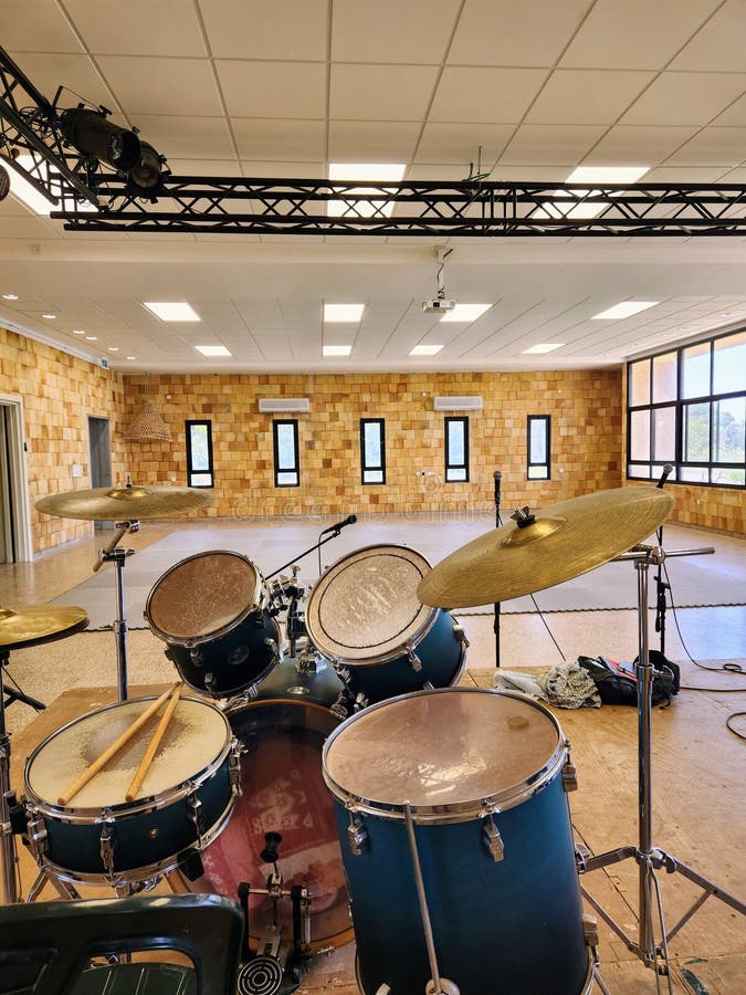 Drums and Drumsticks in a Music Studio. Musical Instruments. Stock ...