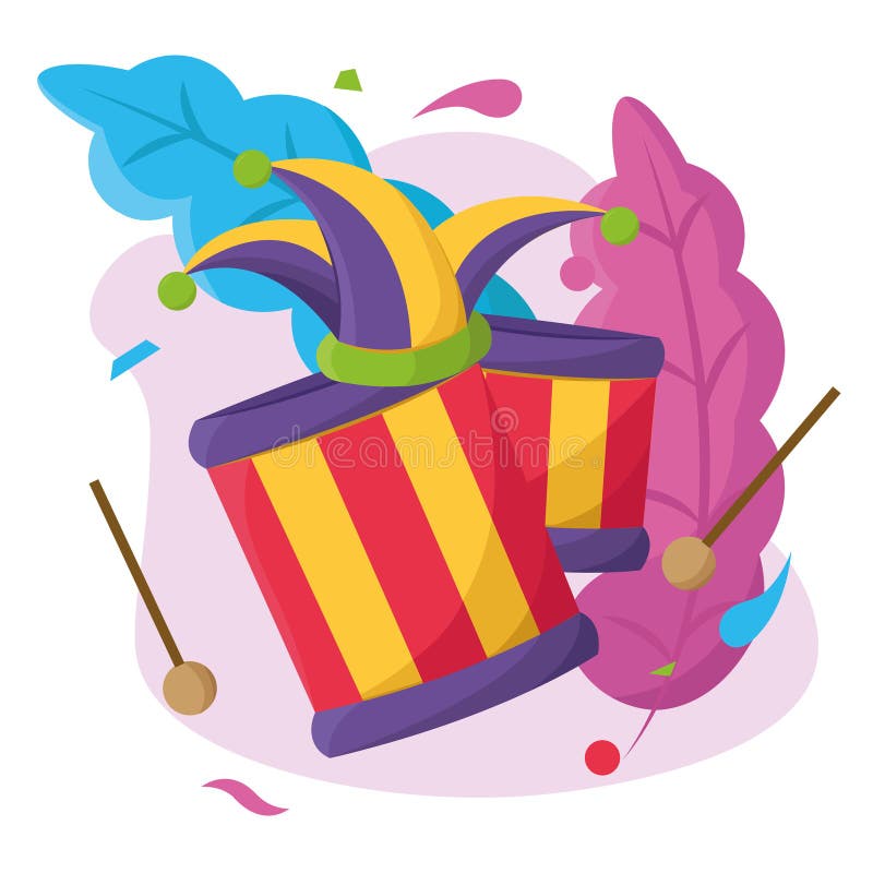 Drums and Jester Hat Art. Vector Stock Vector - Illustration of costume ...