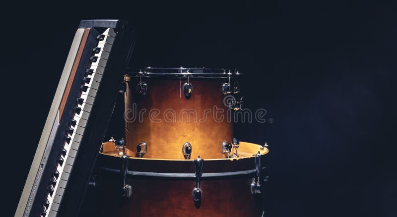 Drums and Musical Keys on a Black Background Isolated. Stock Image ...