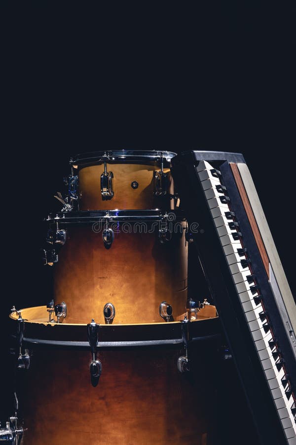 Drums and Musical Keys on a Black Background Isolated. Stock Image ...