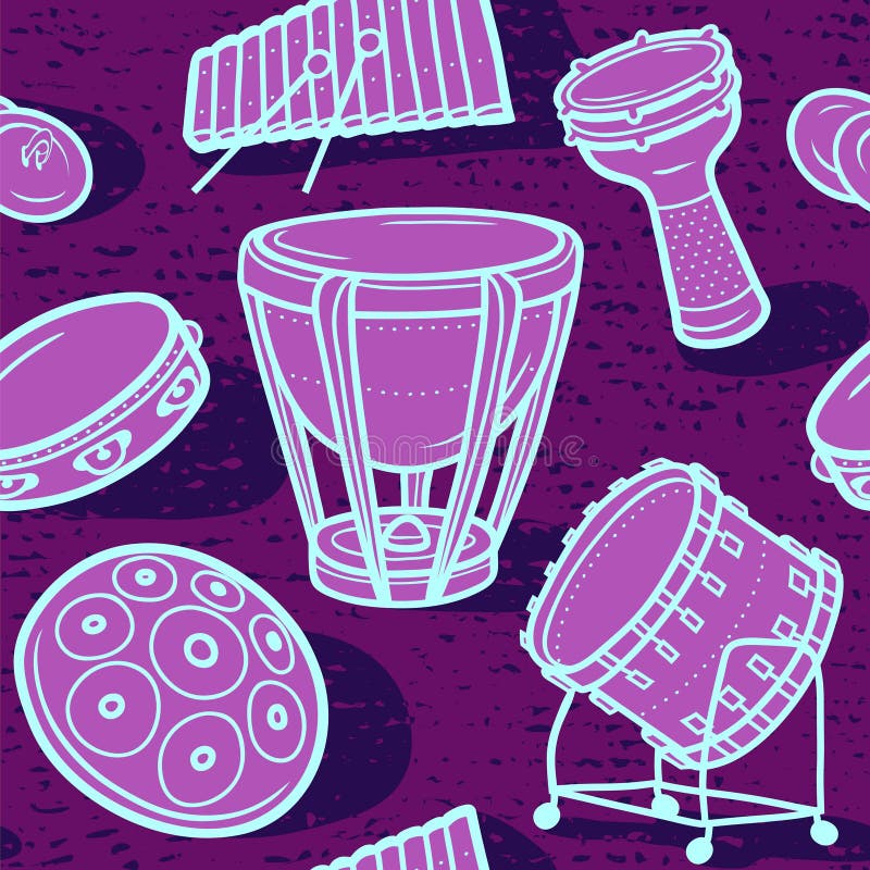 Drums Set. Musical Background. Percussion. Vector Pattern. Stock Vector ...