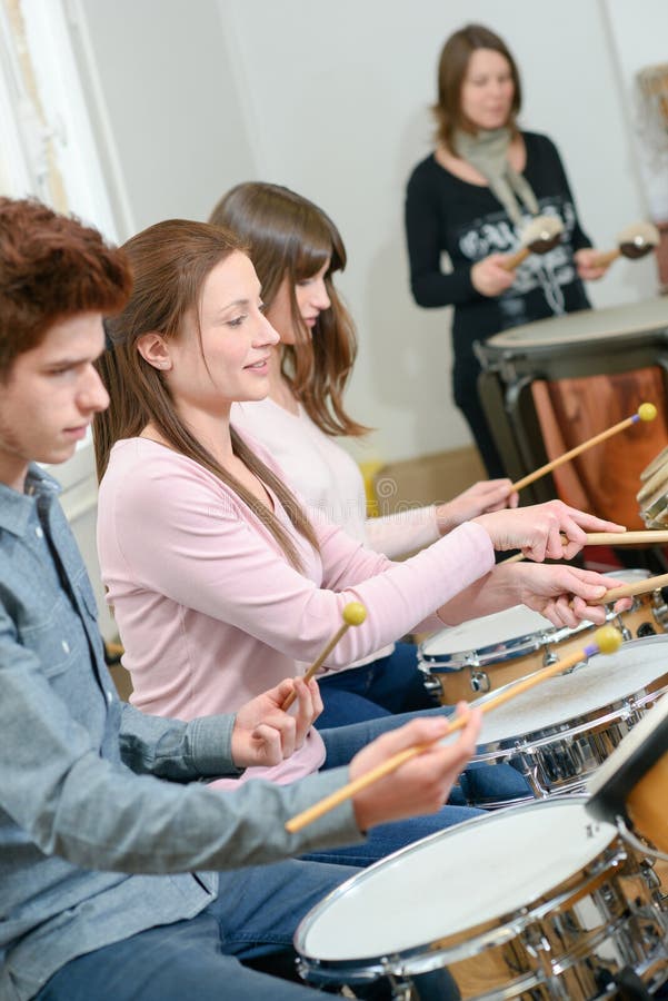 Drums Students during Music Class Stock Image - Image of cheerful ...