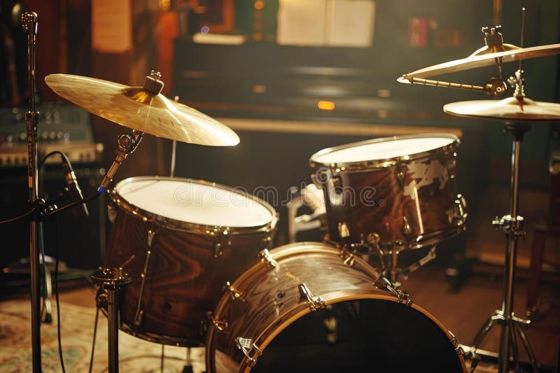 Drumset Standing on Stage with Instruments in Background Stock Photo ...