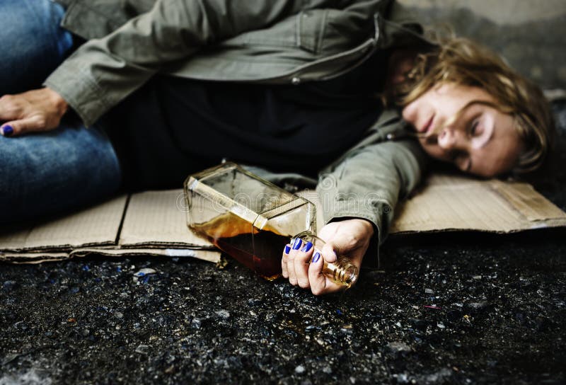 A Drunk Alcoholic Homeless Woman Stock Photo - Image of alcoholic ...