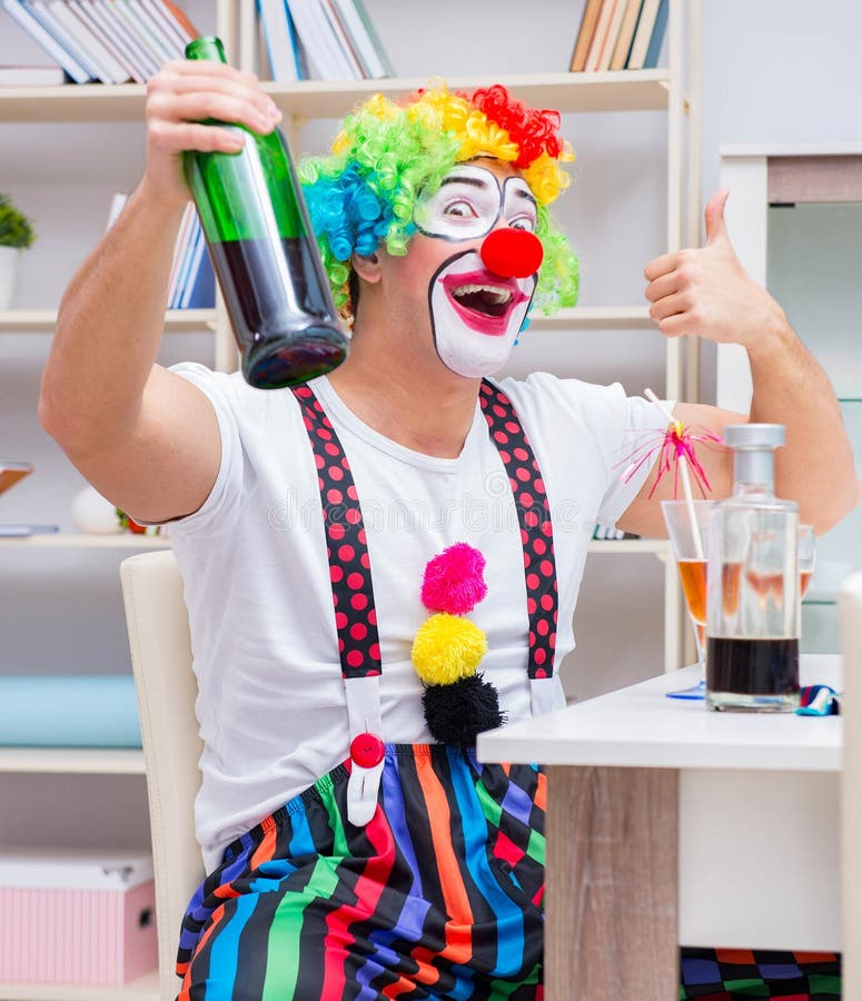 Drunk Clown Celebrating Having a Party at Home Stock Image - Image of ...