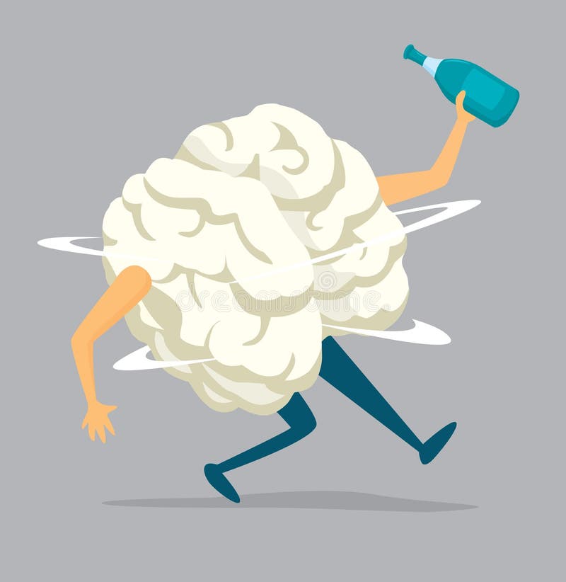 Drunk or Dizzy Brain Holding a Bottle Stock Vector - Illustration of ...