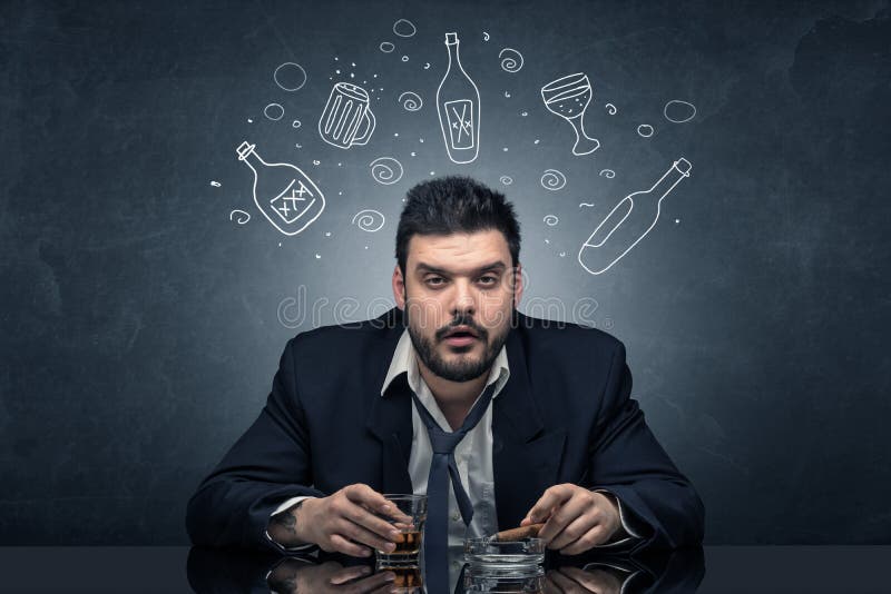 Drunk Man with Doodle Alcohol Bottles Concept Stock Image - Image of ...