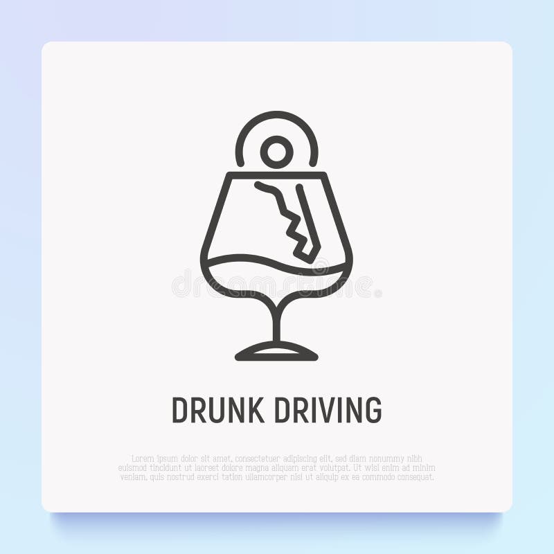 Drunk Driving Thin Line Icon: Car Key in Wineglass with Alcohol. Vector ...